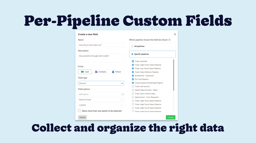 Improve Organization With Per-Pipeline Custom Fields | Nutshell
